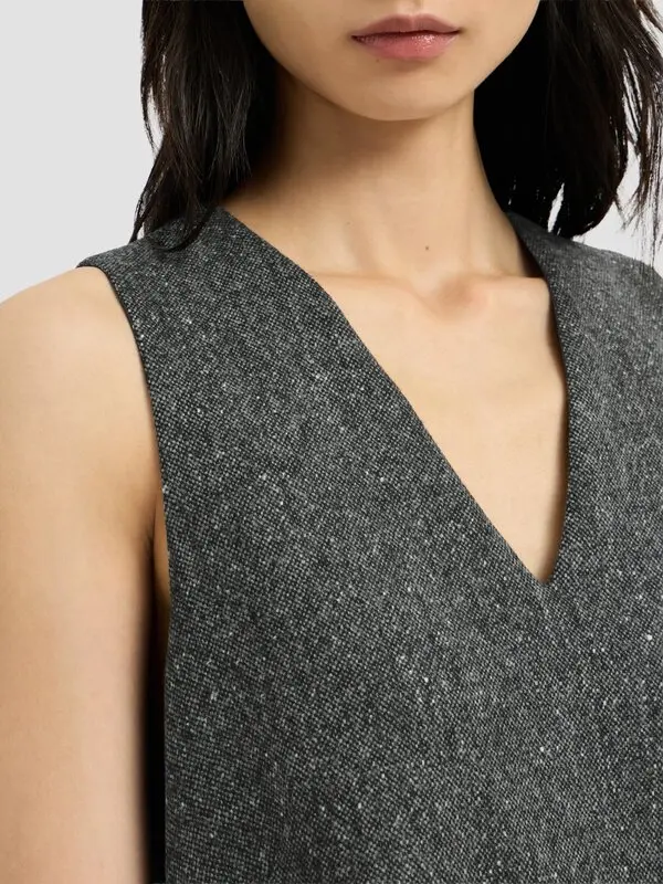 Brunello Cucinelli Virgin Wool Donegal Mini Dress With Monili - Anthracite