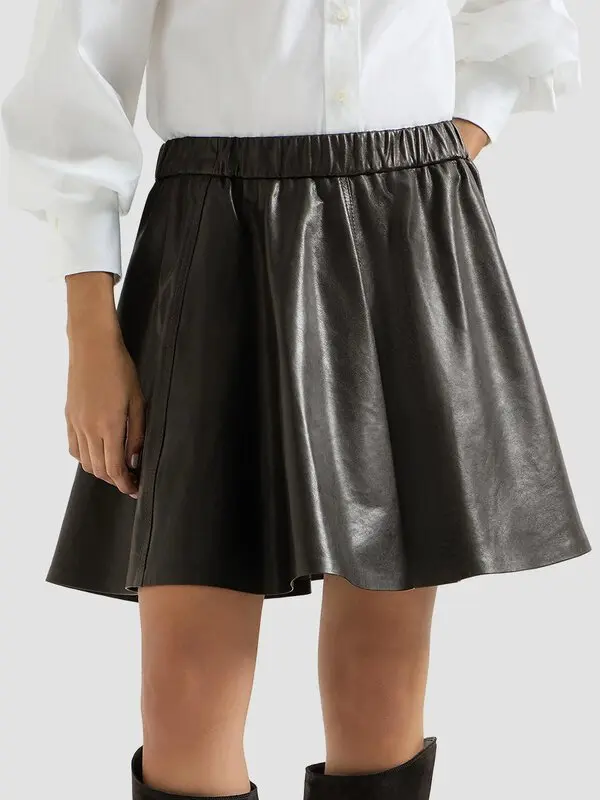 Brunello Cucinelli Polished Nappa Leather Mini Circle Skirt