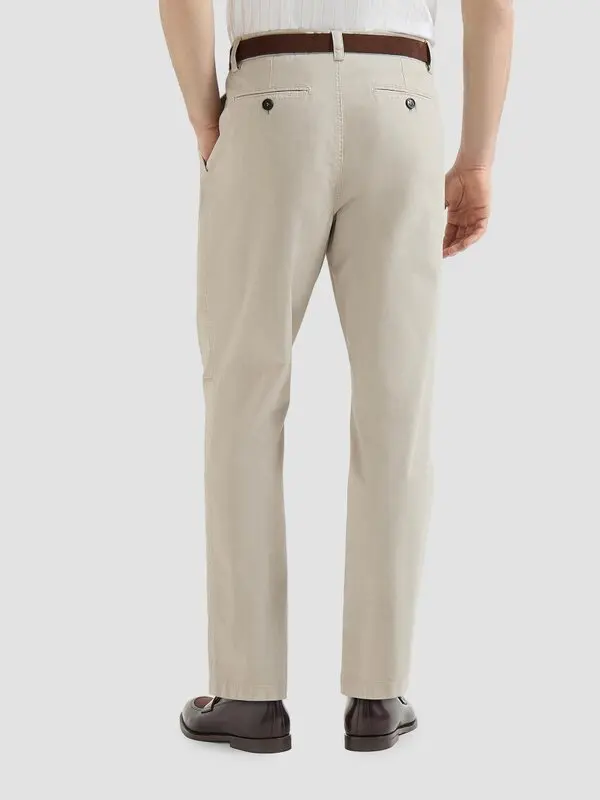 Brunello Cucinelli Gart-dyed Trousers In Peached Cotton Gabardine - Beige
