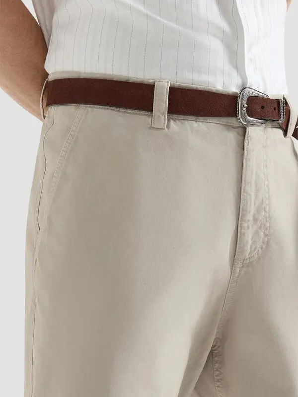 Brunello Cucinelli Gart-dyed Trousers In Peached Cotton Gabardine - Beige