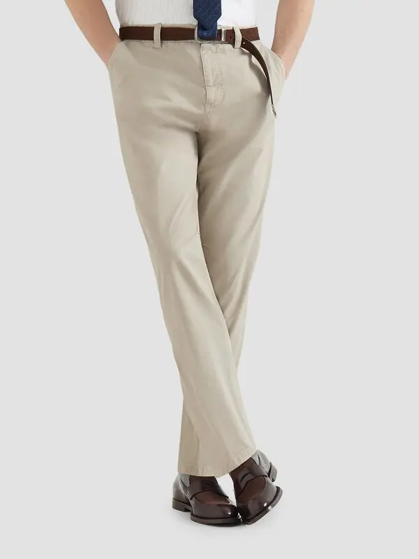 Brunello Cucinelli Gart-dyed Trousers In Peached Cotton Gabardine - Beige