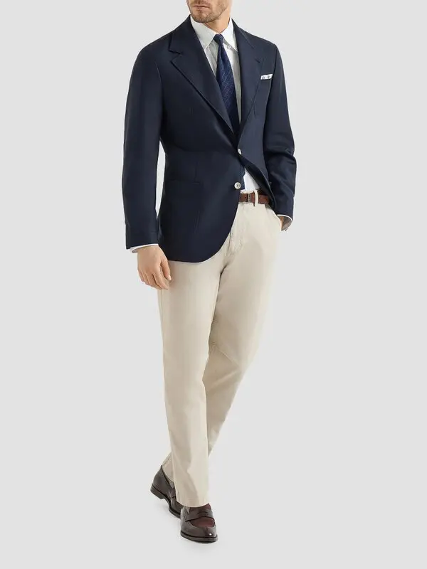 Brunello Cucinelli Gart-dyed Trousers In Peached Cotton Gabardine - Beige
