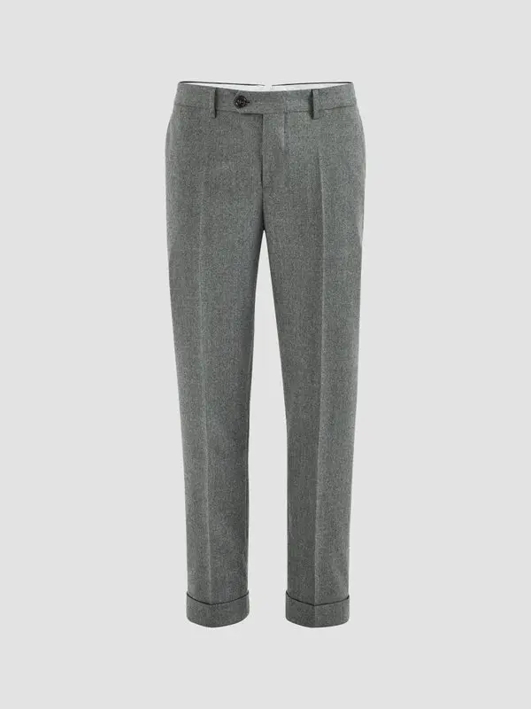Brunello Cucinelli Virgin Wool Flannel Italian Fit Trousers - Medium Grey