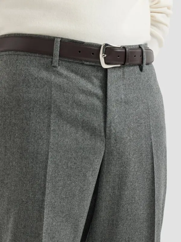 Brunello Cucinelli Virgin Wool Flannel Italian Fit Trousers - Medium Grey