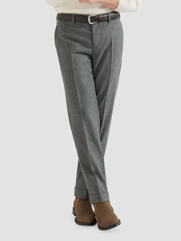 Brunello Cucinelli Virgin Wool Flannel Italian Fit Trousers - Medium Grey