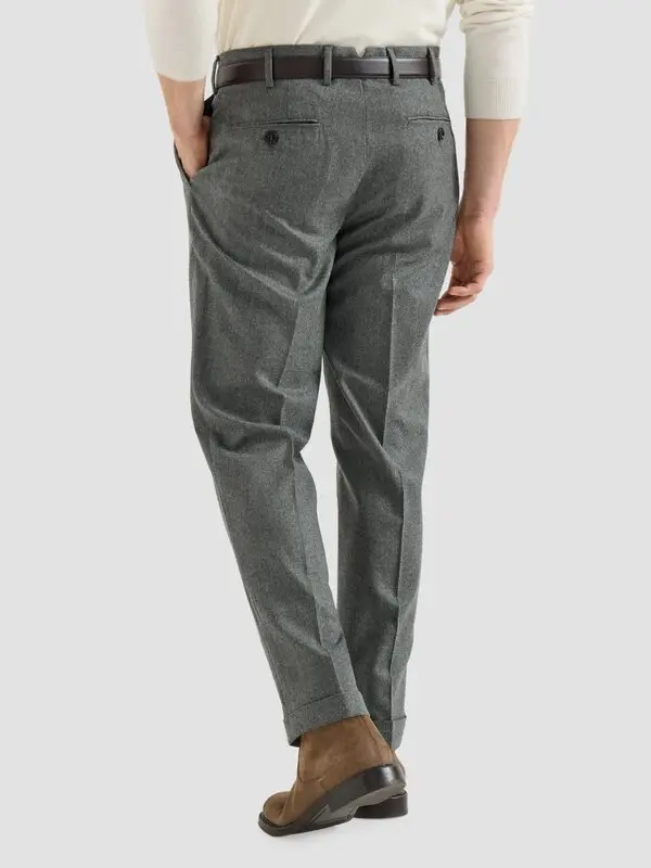 Brunello Cucinelli Virgin Wool Flannel Italian Fit Trousers - Medium Grey