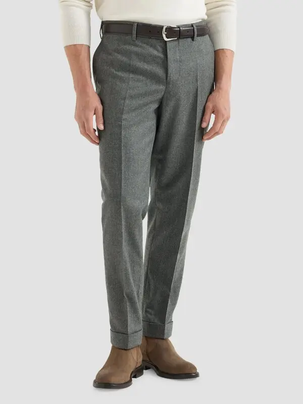 Brunello Cucinelli Virgin Wool Flannel Italian Fit Trousers - Medium Grey