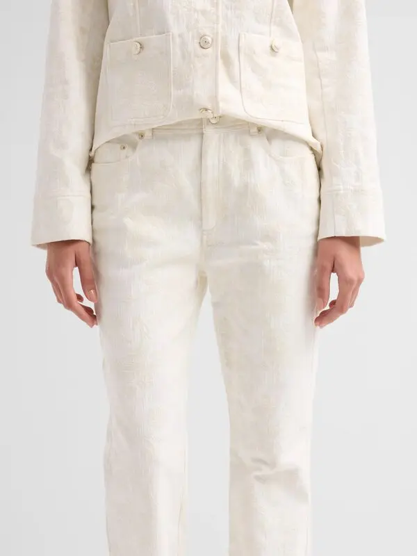 Cinq À Sept Stevie Paisley Flocked High-rise Boot-cut Jeans - Cream