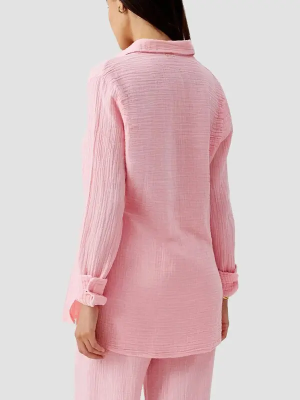 Melissa Odabash Leona Crinkled Cotton Button-down Shirt - Rose