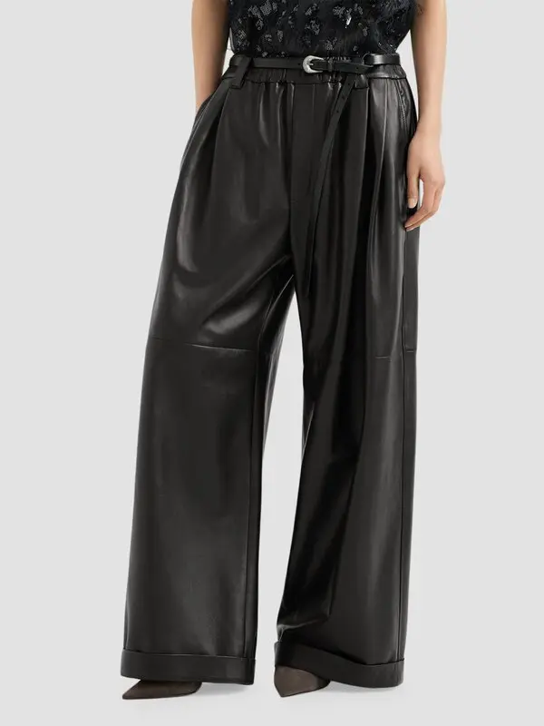 Brunello Cucinelli Nappa Leather Baggy Trousers