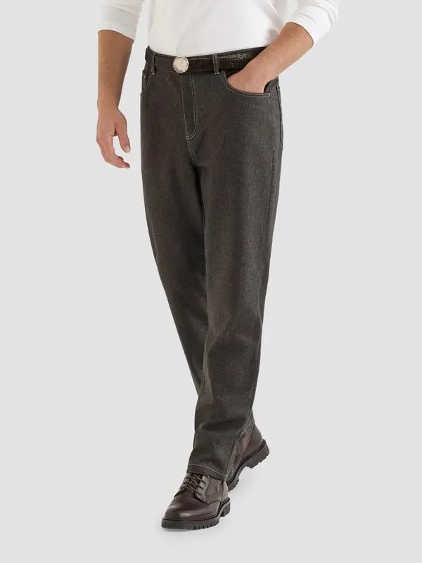Brunello Cucinelli Virgin Wool Flannel Five-pocket Trousers - Grey