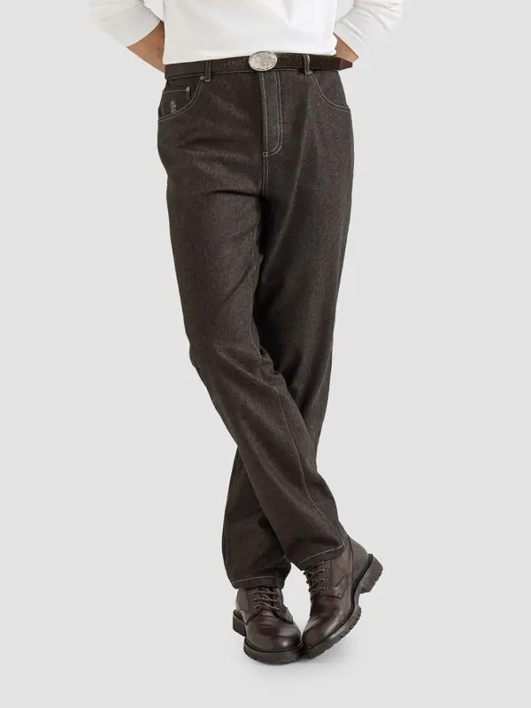 Brunello Cucinelli Virgin Wool Flannel Five-pocket Trousers - Grey