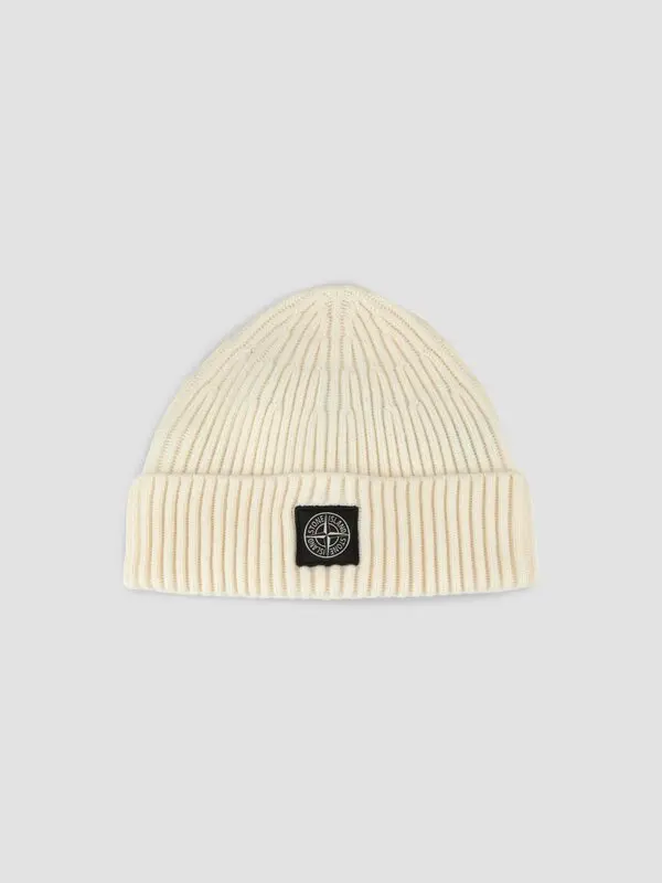 Stone Island Logo Wool Beanie - Ivory