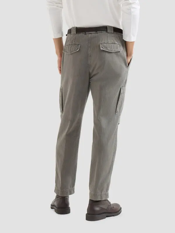 Brunello Cucinelli Cotton Chevron Trousers With Zipped Pocket