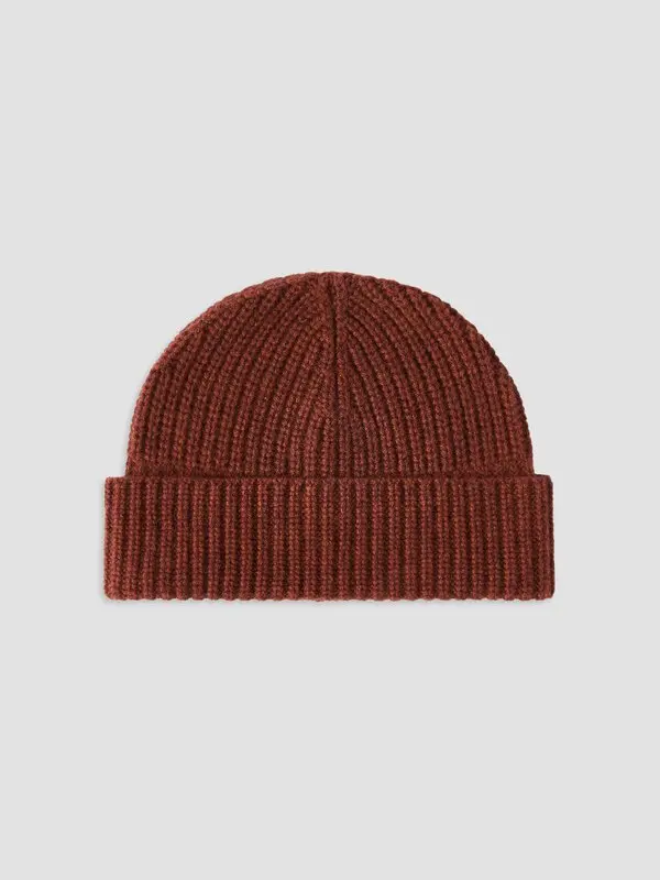 Brunello Cucinelli Cashmere English Rib Knit Beanie - Firebrick