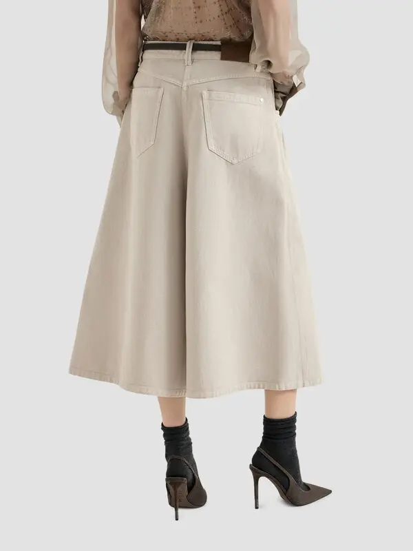 Brunello Cucinelli Dyed Denim Wide Cropped Trousers With Monili
