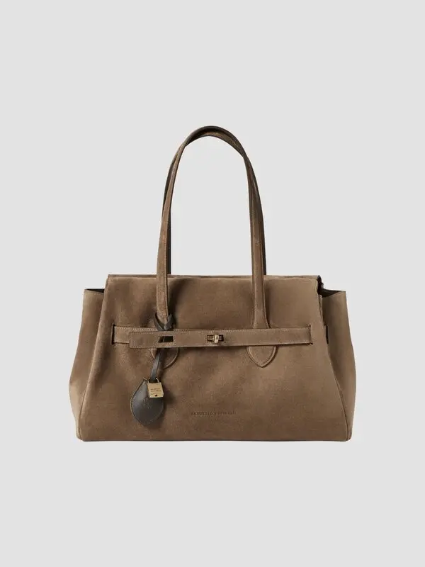 Brunello Cucinelli Explorer Shoulder Bag In Suede - Bark