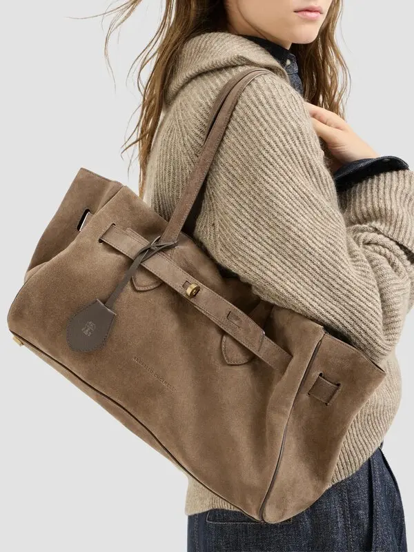 Brunello Cucinelli Explorer Shoulder Bag In Suede - Bark