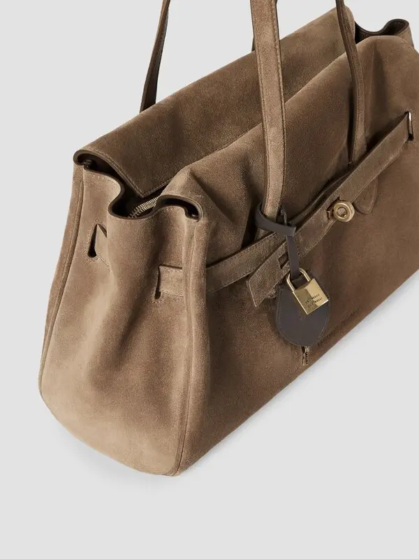 Brunello Cucinelli Explorer Shoulder Bag In Suede - Bark