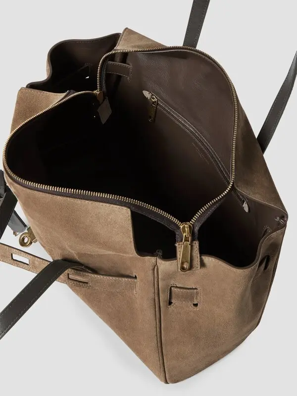 Brunello Cucinelli Explorer Shoulder Bag In Suede - Bark