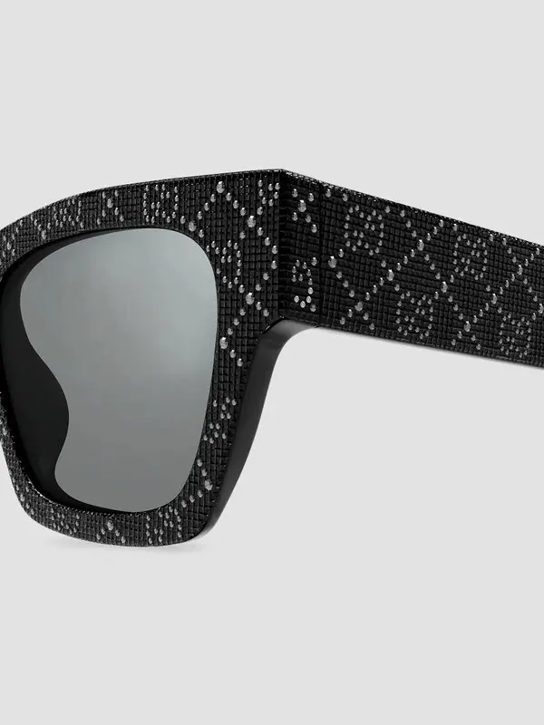 Gucci Miami Crystal-embellished Ssima 52mm Squared Sunglasses - Black Silver