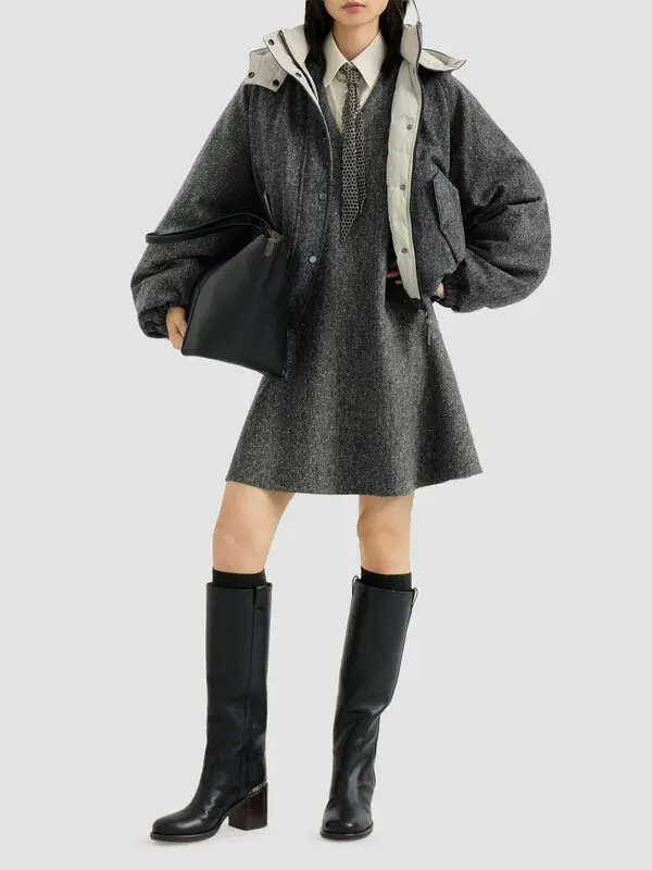 Brunello Cucinelli Virgin Wool Donegal Down Jacket With Detachable Hood And Shiny Zipper Pull