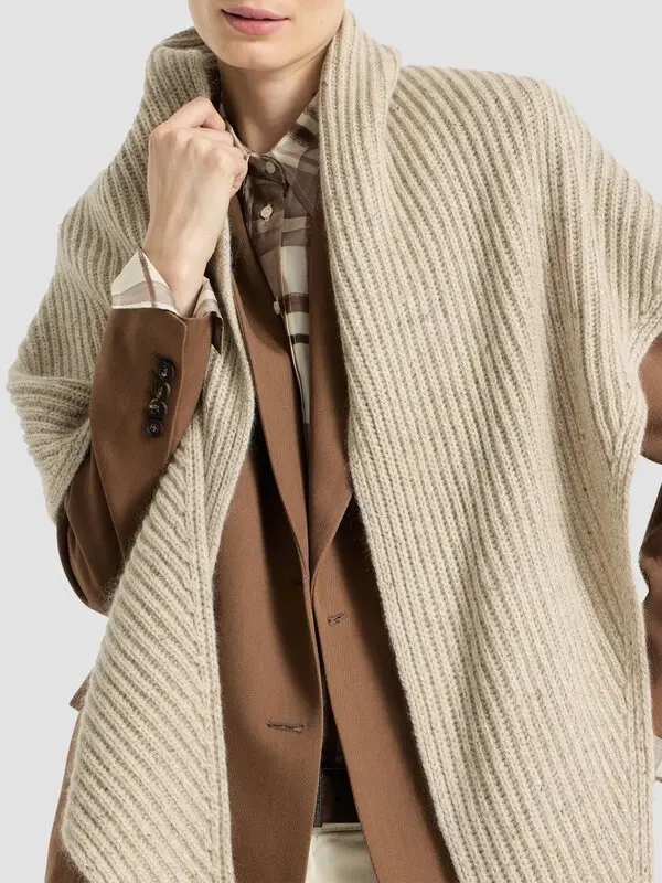 Brunello Cucinelli Sparkling Cashmere, Wool And Mohair Rib Knit Shawl