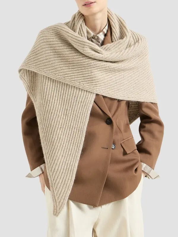 Brunello Cucinelli Sparkling Cashmere, Wool And Mohair Rib Knit Shawl