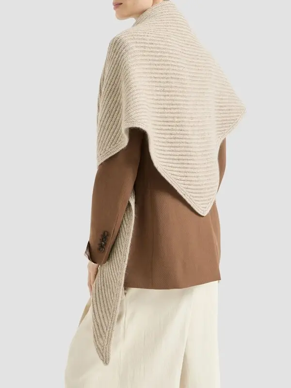 Brunello Cucinelli Sparkling Cashmere, Wool And Mohair Rib Knit Shawl