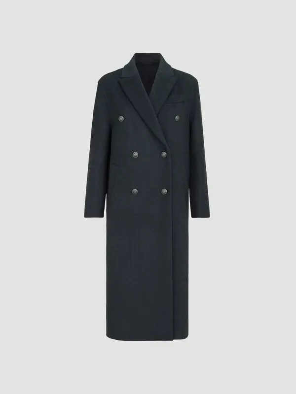 Brunello Cucinelli Hand-crafted Coat In Cashmere Beaver Double Cloth With Monili