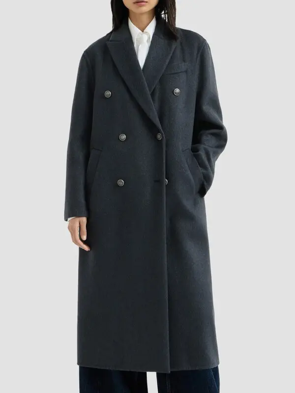Brunello Cucinelli Hand-crafted Coat In Cashmere Beaver Double Cloth With Monili