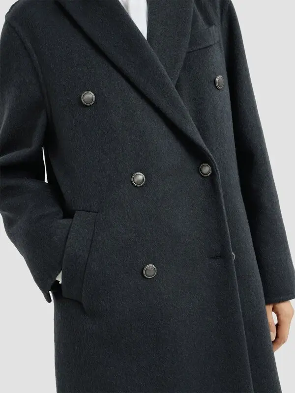 Brunello Cucinelli Hand-crafted Coat In Cashmere Beaver Double Cloth With Monili