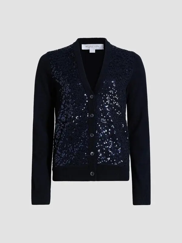 Michael Kors Lace & Cashmere V-neck Cardigan - Midnight