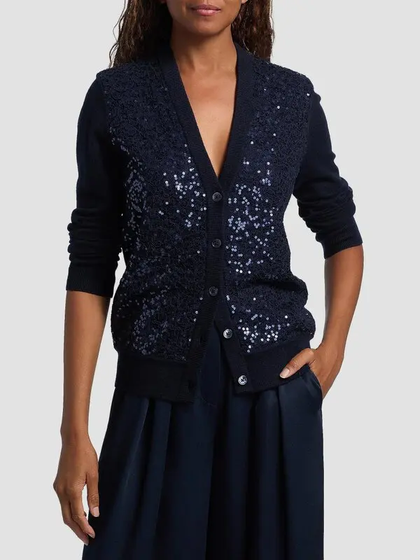 Michael Kors Lace & Cashmere V-neck Cardigan