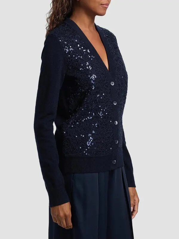 Michael Kors Lace & Cashmere V-neck Cardigan