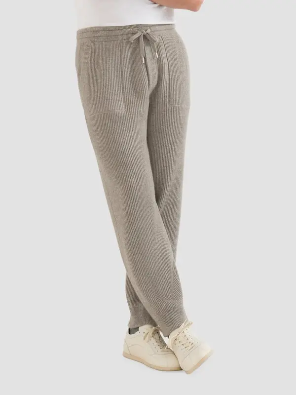 Brunello Cucinelli Cashmere English Rib Knit Joggers - Stone Grey