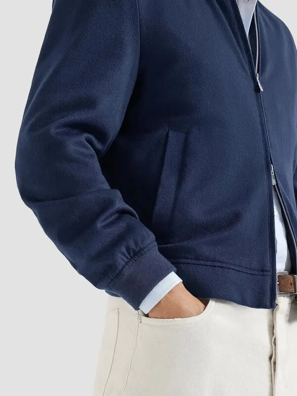 Brunello Cucinelli Lightweight Cashmere Flannel Bomber Jacket