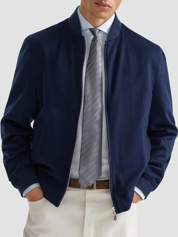 Brunello Cucinelli Lightweight Cashmere Flannel Bomber Jacket