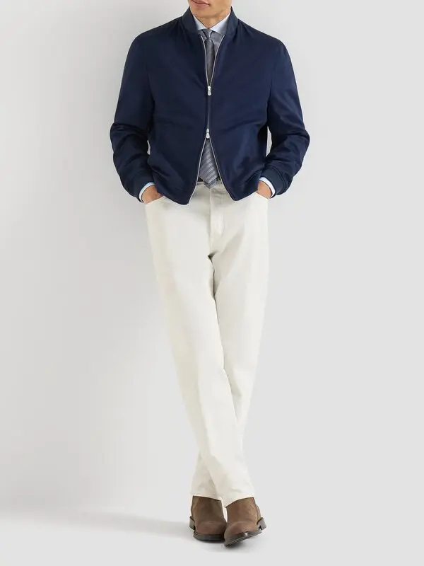 Brunello Cucinelli Lightweight Cashmere Flannel Bomber Jacket