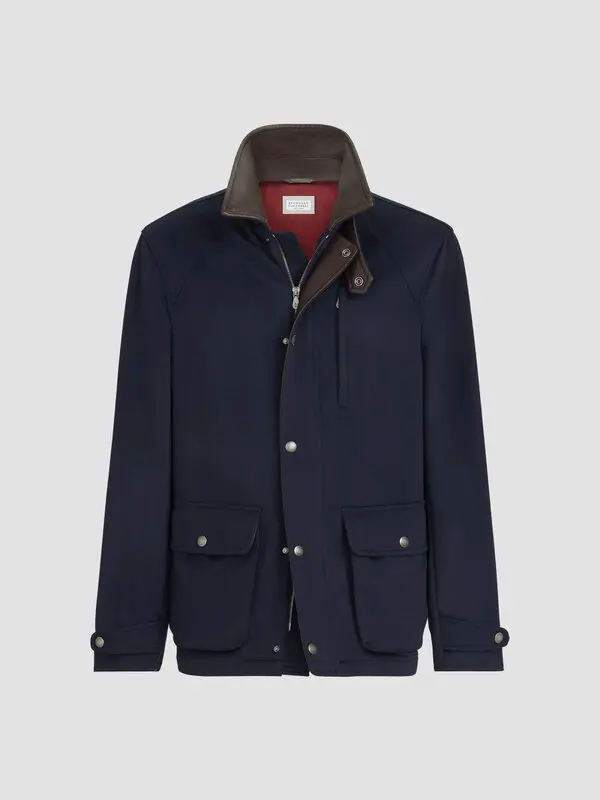 Brunello Cucinelli Virgin Wool Cloth Field Jacket With Nappa Leather Inserts