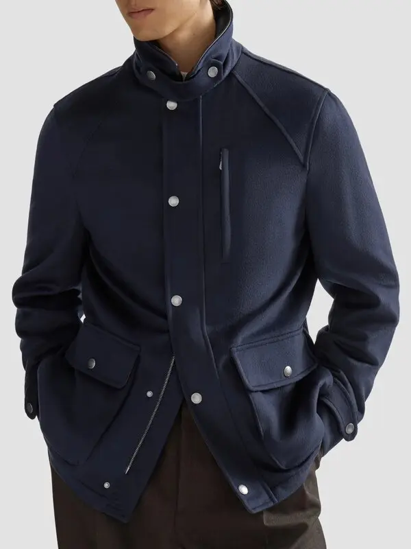 Brunello Cucinelli Virgin Wool Cloth Field Jacket With Nappa Leather Inserts