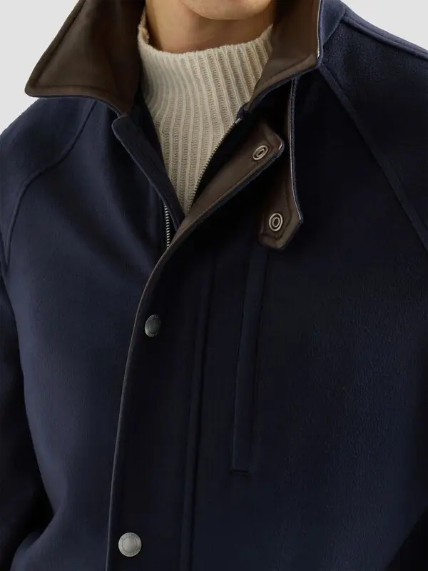 Brunello Cucinelli Virgin Wool Cloth Field Jacket With Nappa Leather Inserts
