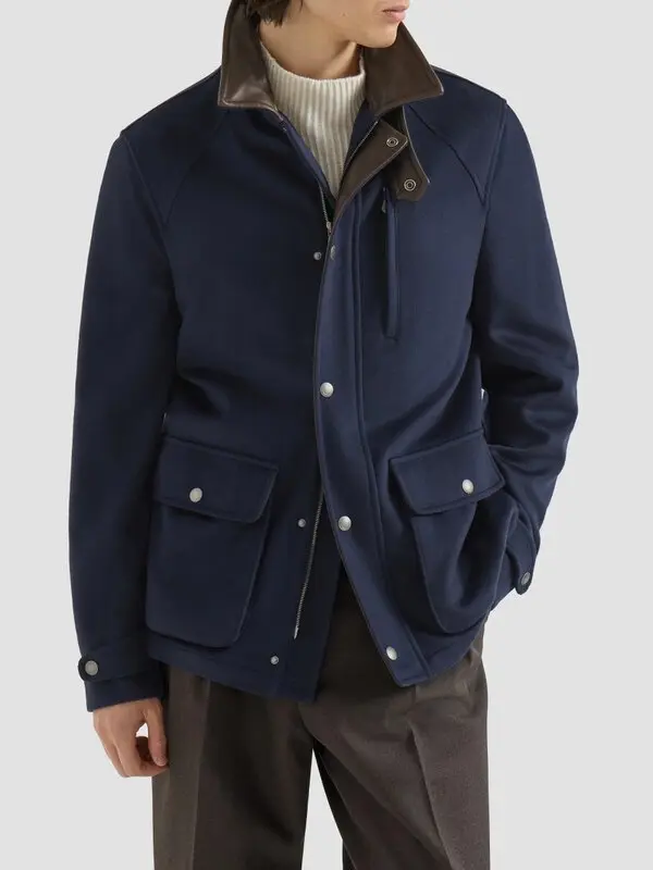 Brunello Cucinelli Virgin Wool Cloth Field Jacket With Nappa Leather Inserts