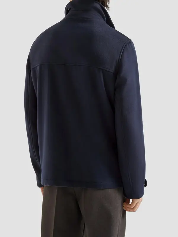 Brunello Cucinelli Virgin Wool Cloth Field Jacket With Nappa Leather Inserts