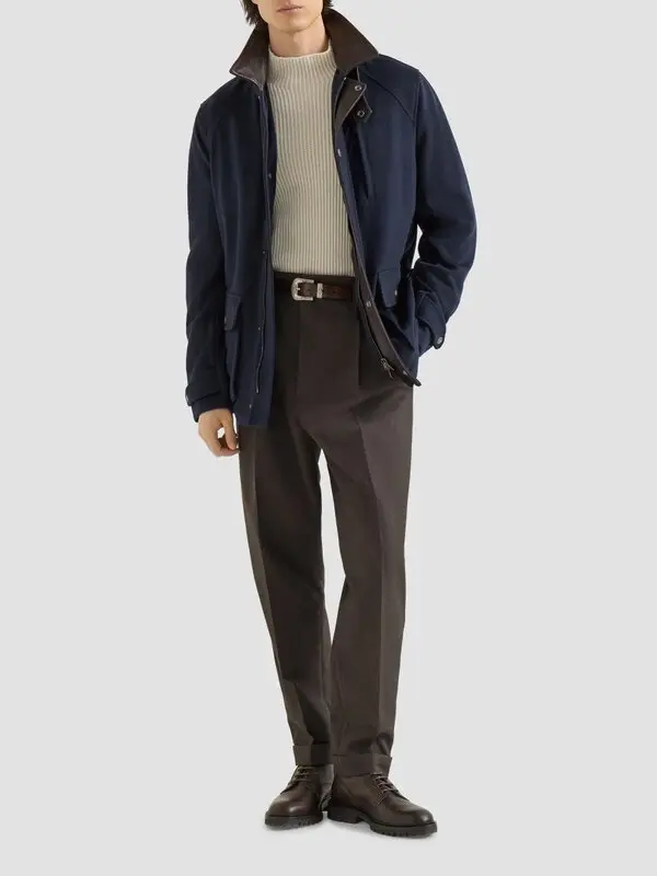 Brunello Cucinelli Virgin Wool Cloth Field Jacket With Nappa Leather Inserts
