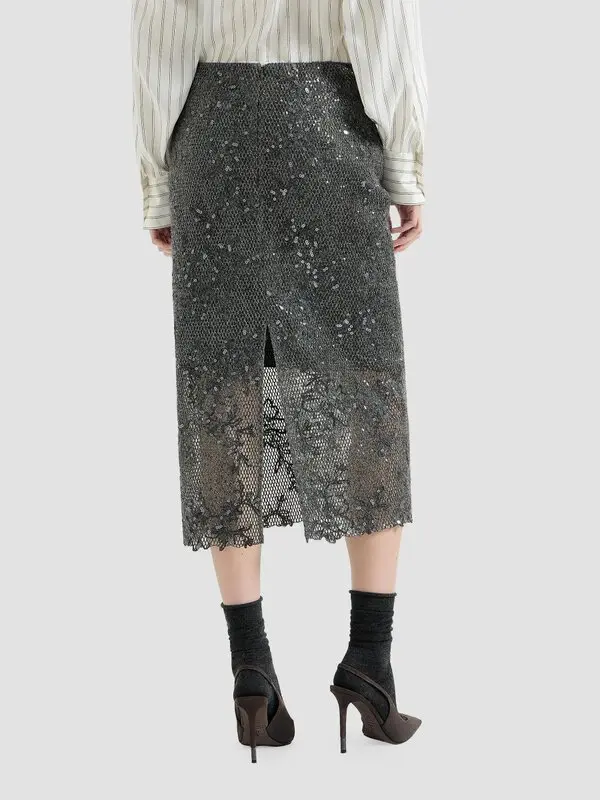 Brunello Cucinelli Dazzling Lace Embroidery Pencil Skirt