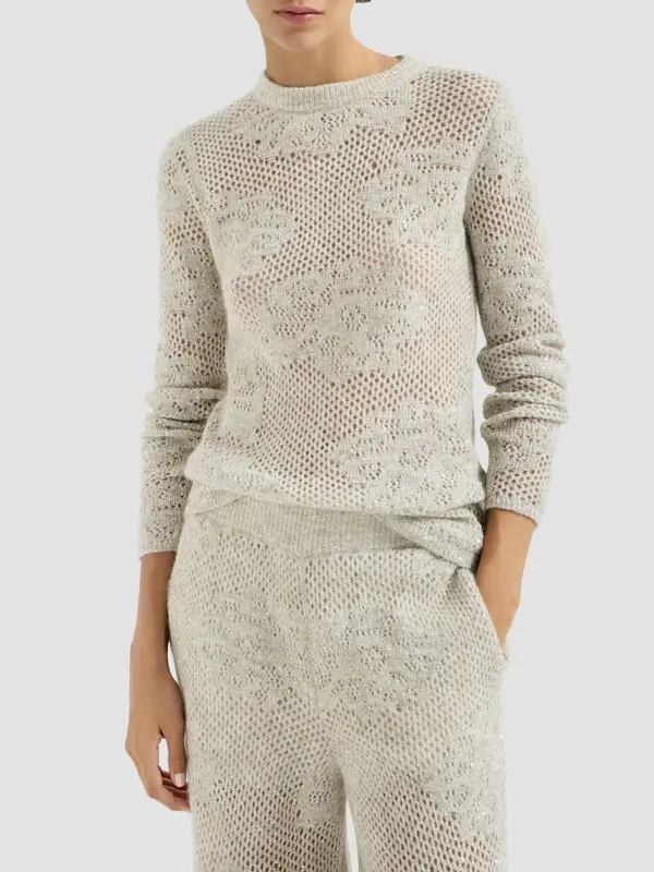 Brunello Cucinelli Lace Flowers Sweater - Ivory