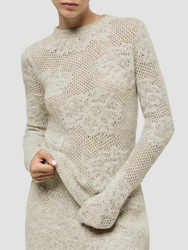 Brunello Cucinelli Lace Flowers Sweater - Ivory