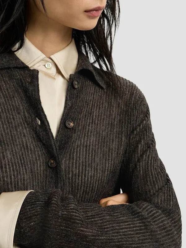 Brunello Cucinelli Sparkling Silk, Alpaca And Wool Rib Knit Cardigan