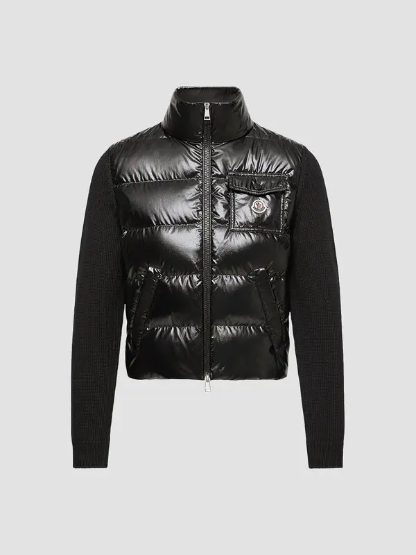 Moncler Down-filled Zip-up Cardigan In Wool - Black